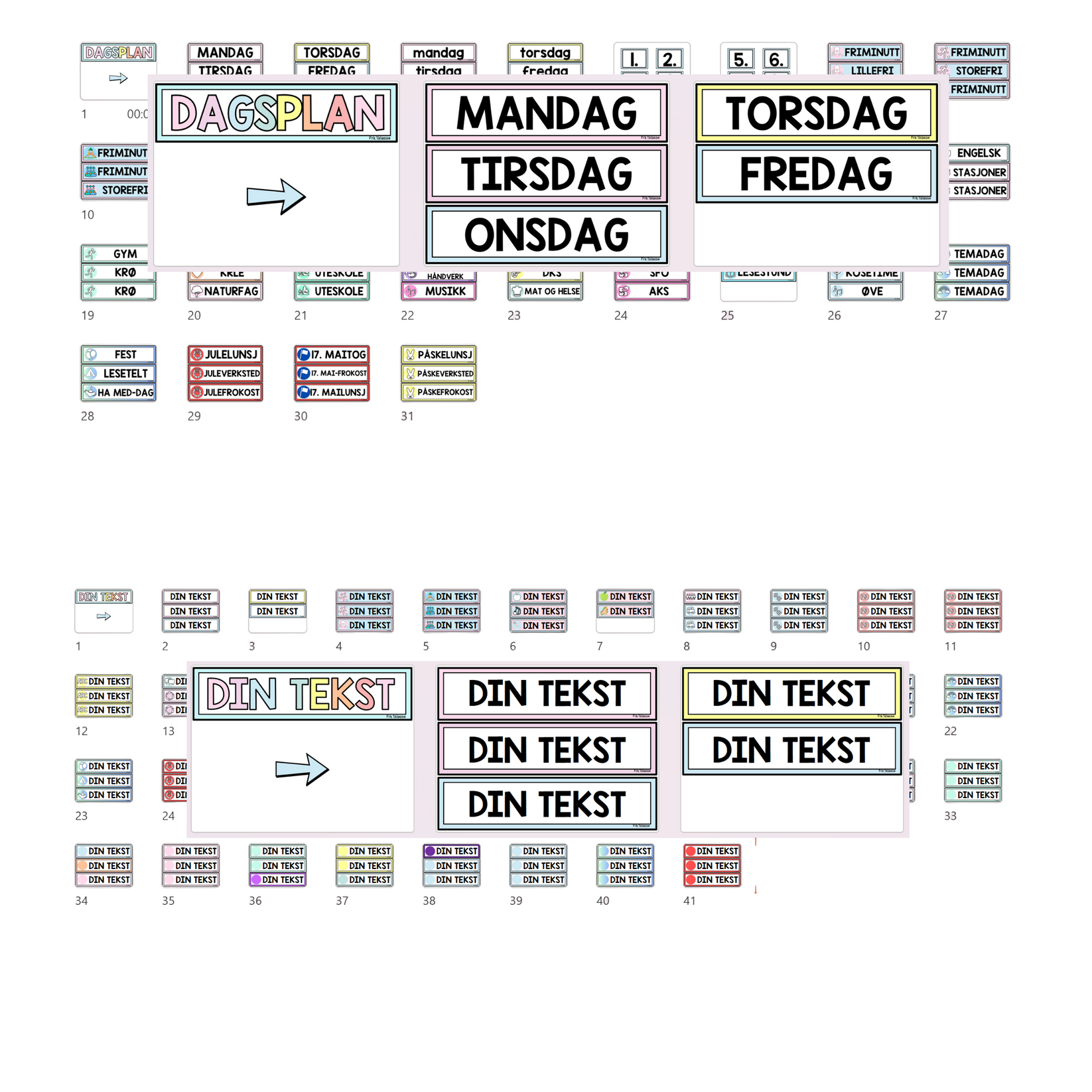 Dagsplan til å henge opp på tavle/vegg | Redigerbar | PASTELL – Frk.1 ...