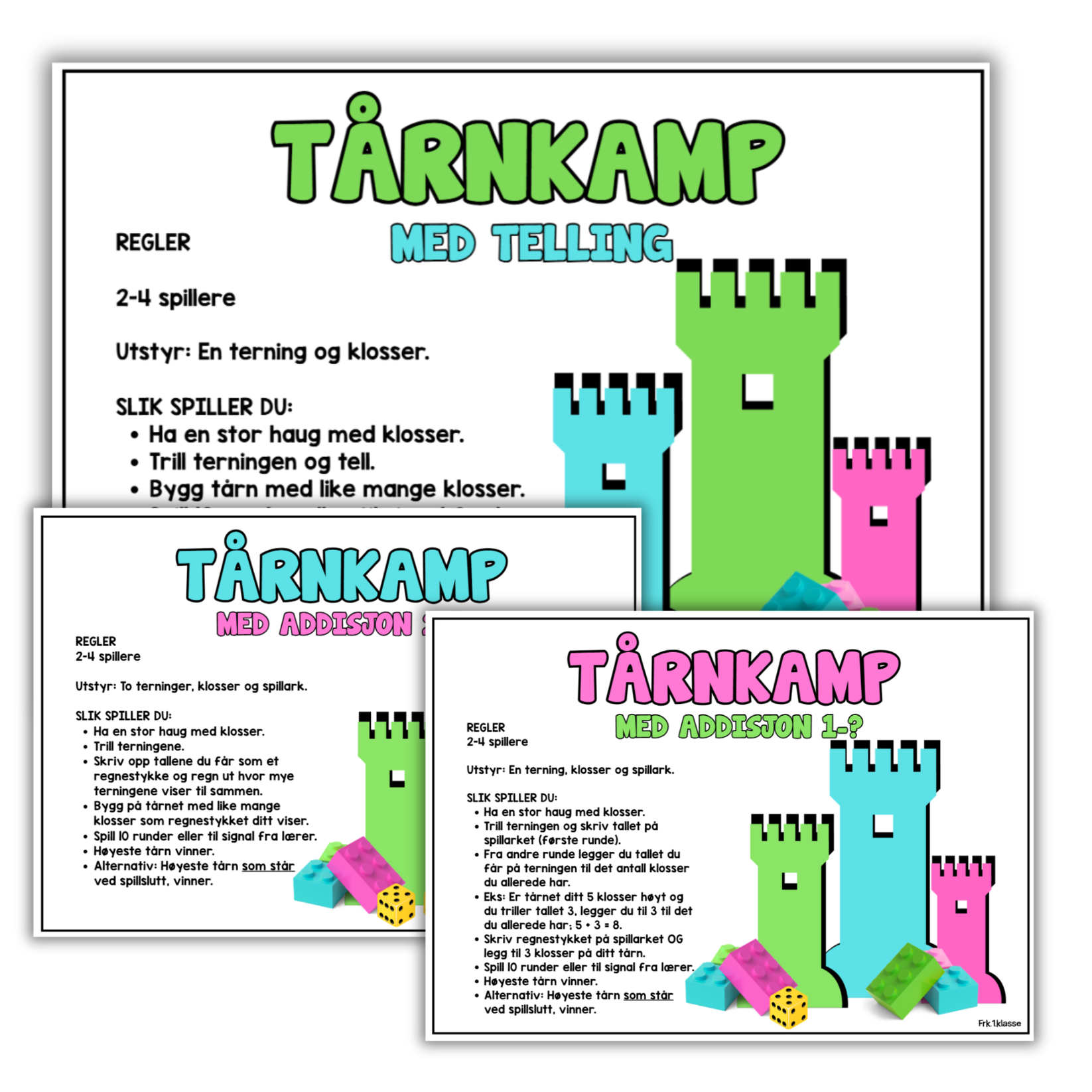 Tårnkamp | Spill med telling og addisjon | Tre varianter – Frk.1.klasse
