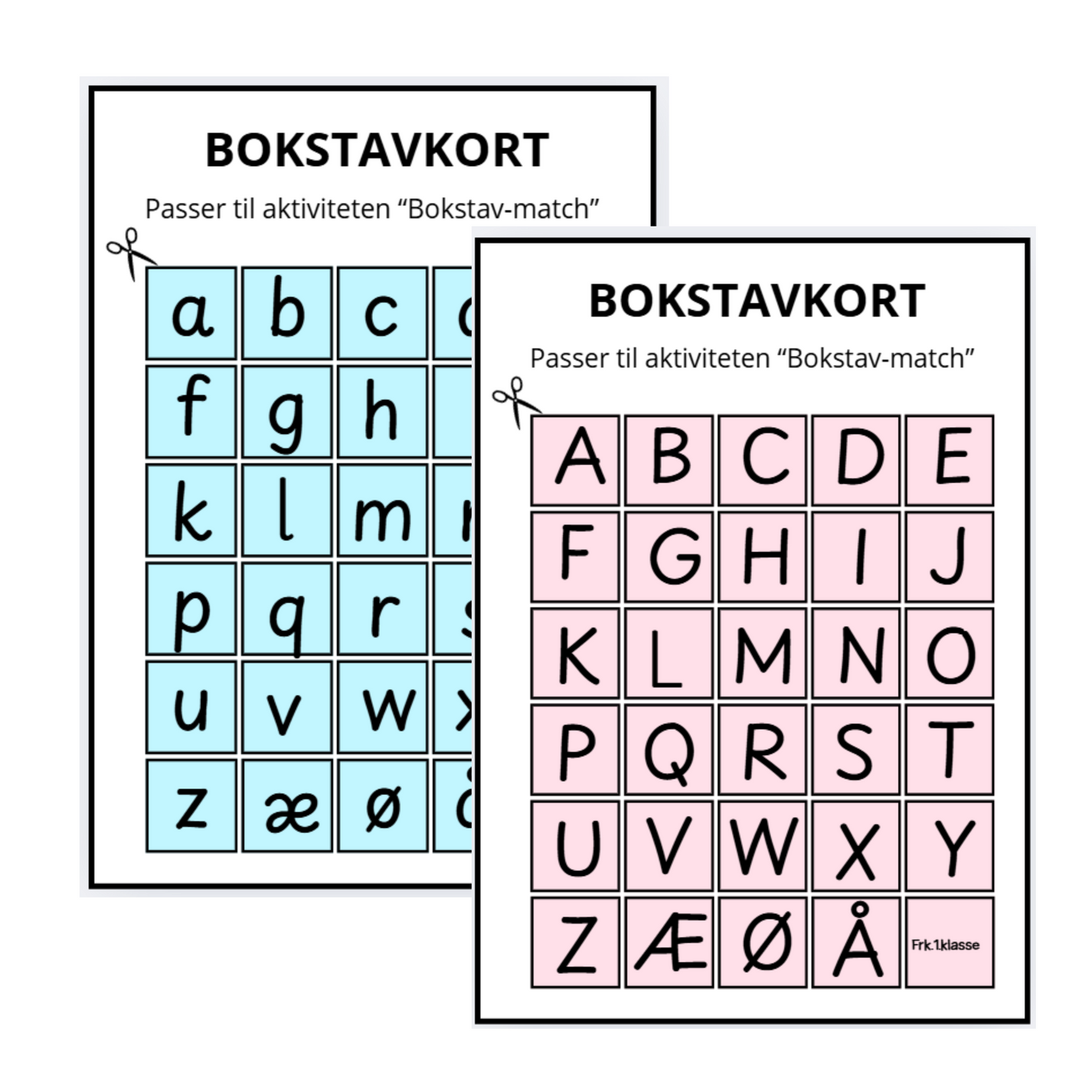 Små bokstavkort | Både store og små bokstaver – Frk.1.klasse