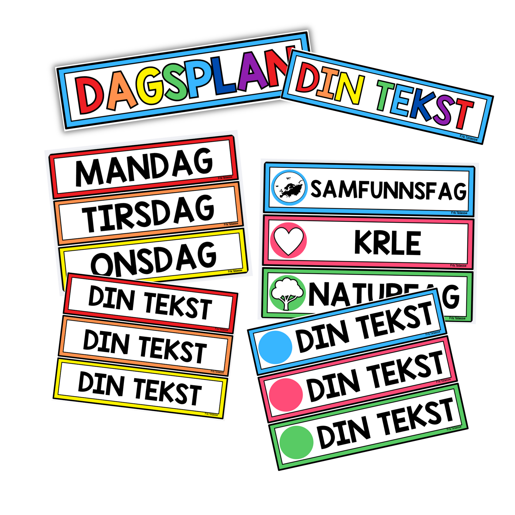 Dagsplan til å henge opp på tavle/vegg | Redigerbar |KLASSISK REGNBUE ...