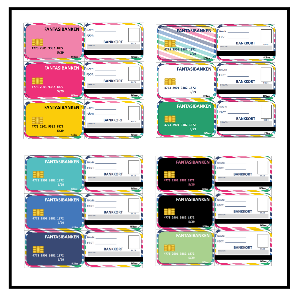 Leke-bankkort til lekebutikk – Frk.1.klasse